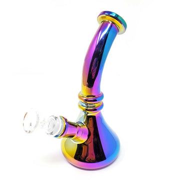 8" TILTED NECK IRIDESCENT BEAKER BONG - RAINBOW | SMOKE CITY – SC INC.